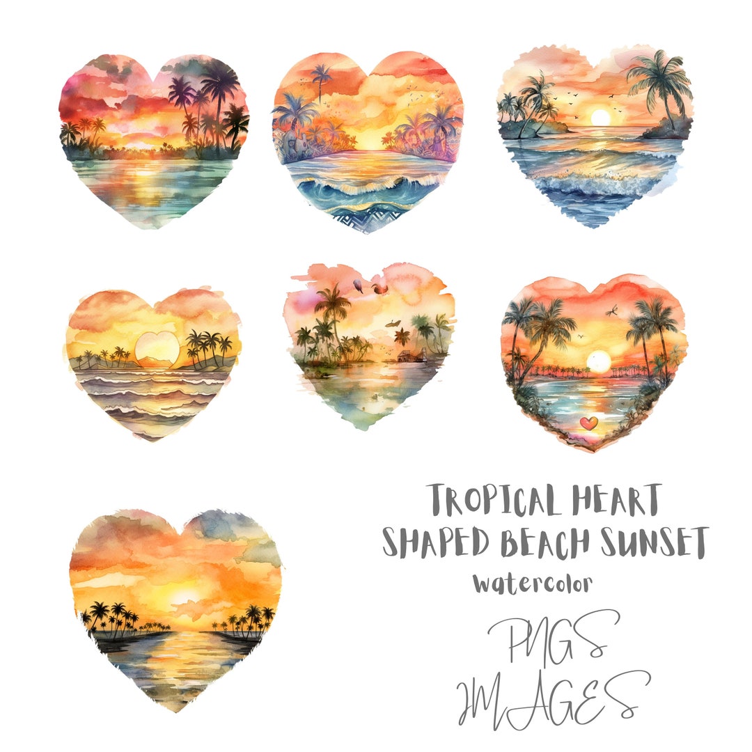 Watercolor, Tropical, Beach, Sunset, Clipart, Bundle, Commercial Use ...