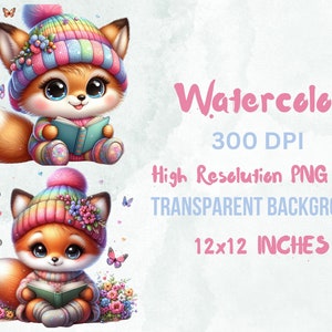 Spring Pastel Watercolor Clipart Bundle Glittery Kawaii Floral Fox ...