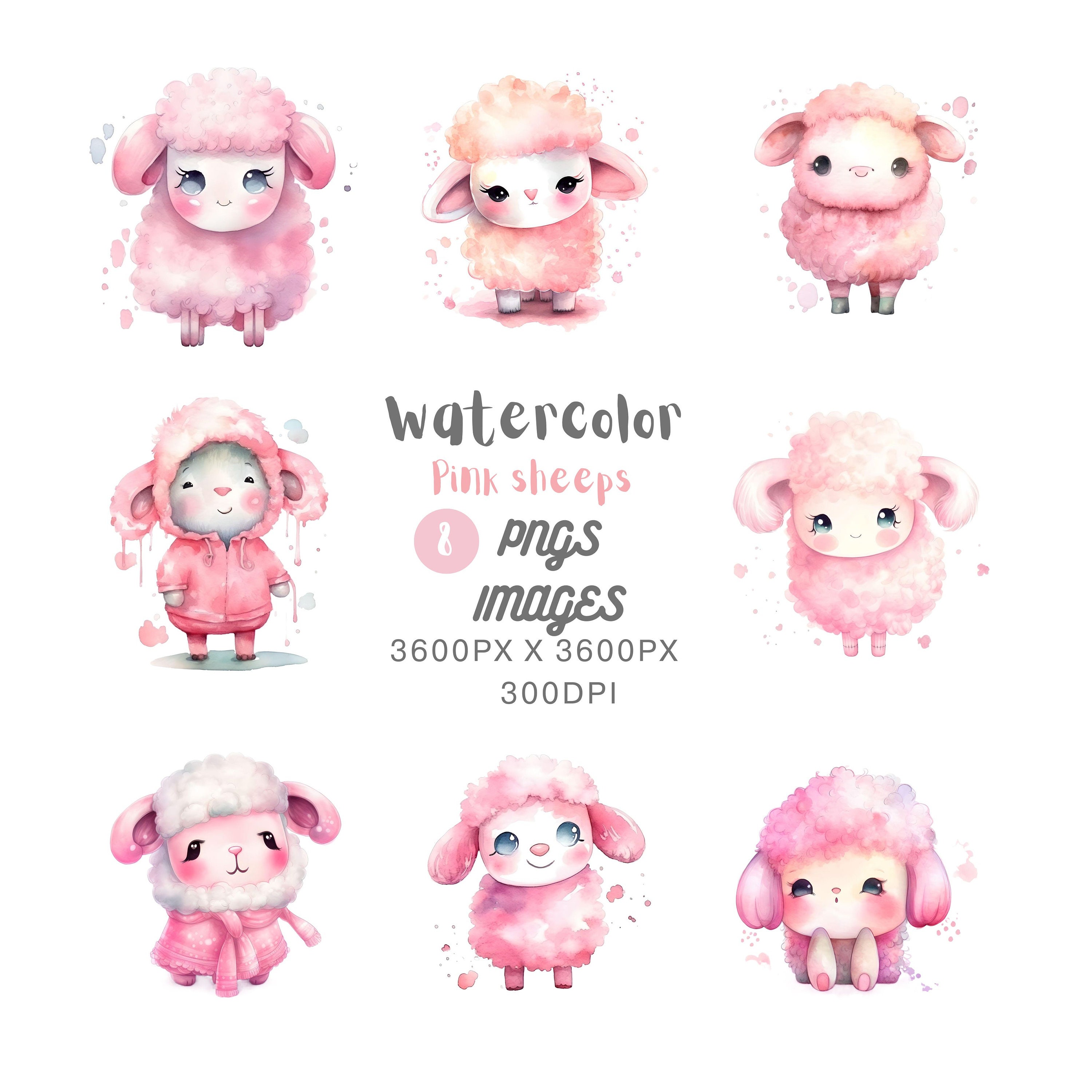 Watercolor Commercial Use Clipart Cute Pink Sheep Clip Art Set,pink ...