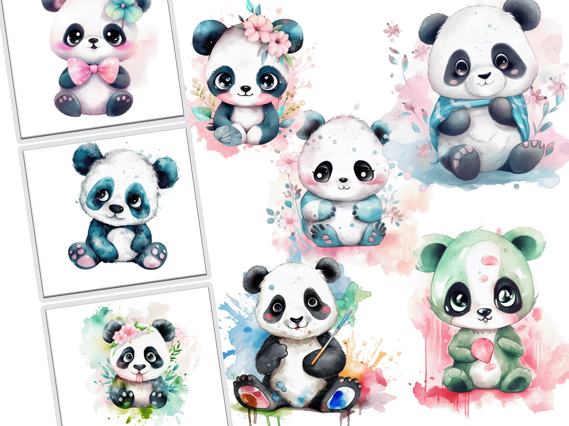 Watercolor Panda Clipart Bundle Sublimation PNG Digital - Etsy
