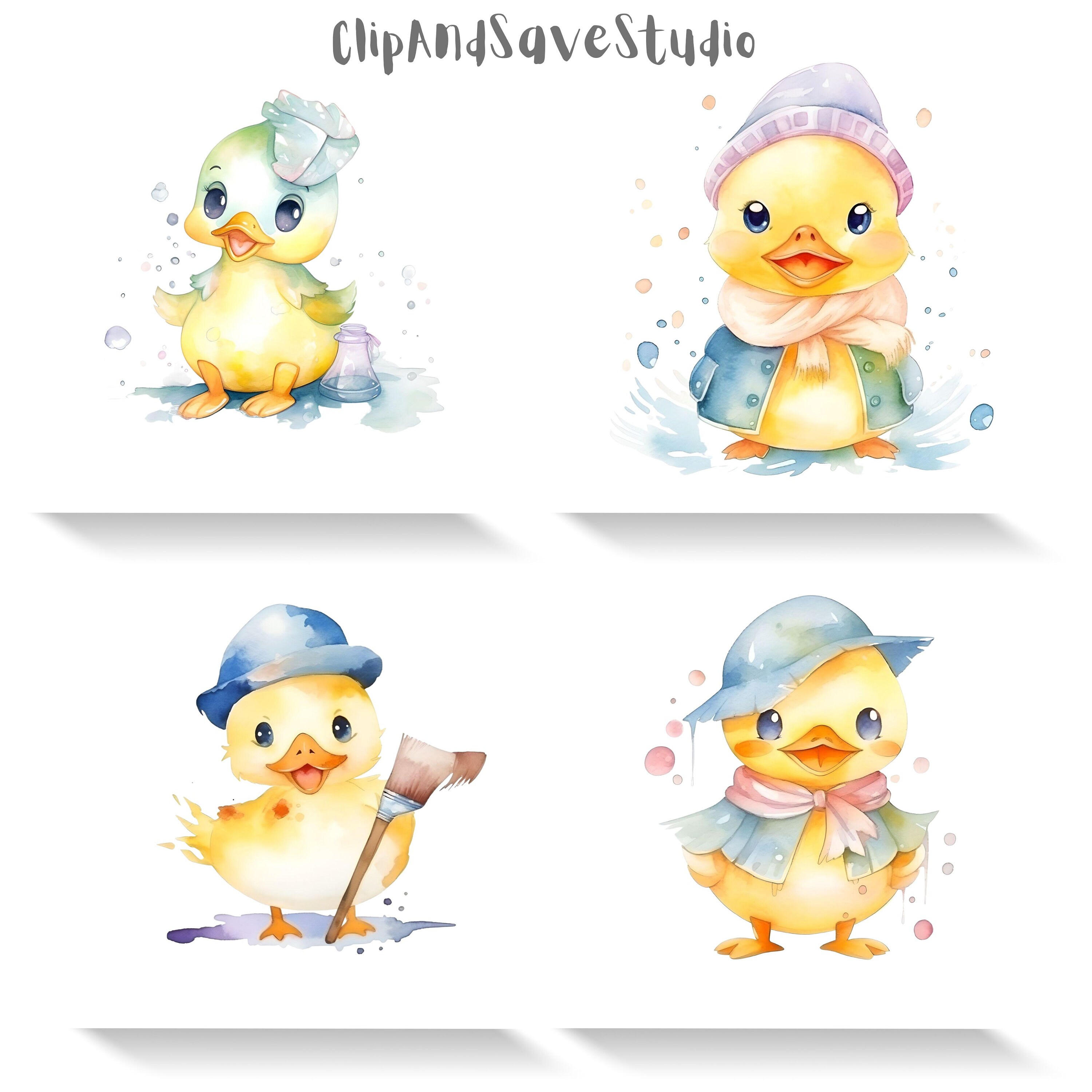 Watercolor Cute Kawaii Duck Clipart Bundle Commercial Use - Etsy