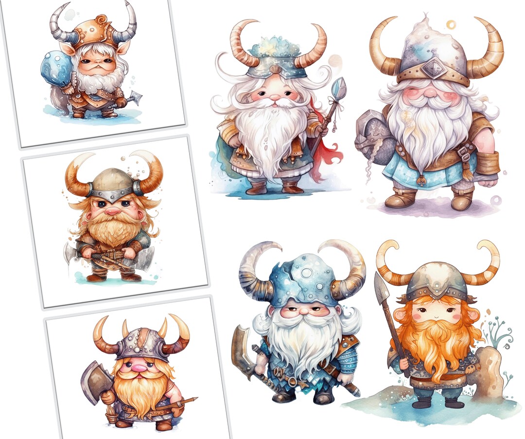 Cute Watercolor Kawaii Vikings Clipart Bundle for Commercial Use ...