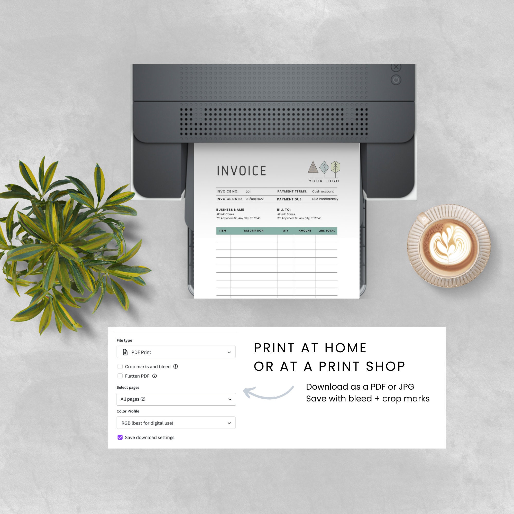 Printable Landscaping Invoice Template, INSTANT DOWNLOAD, Editable ...
