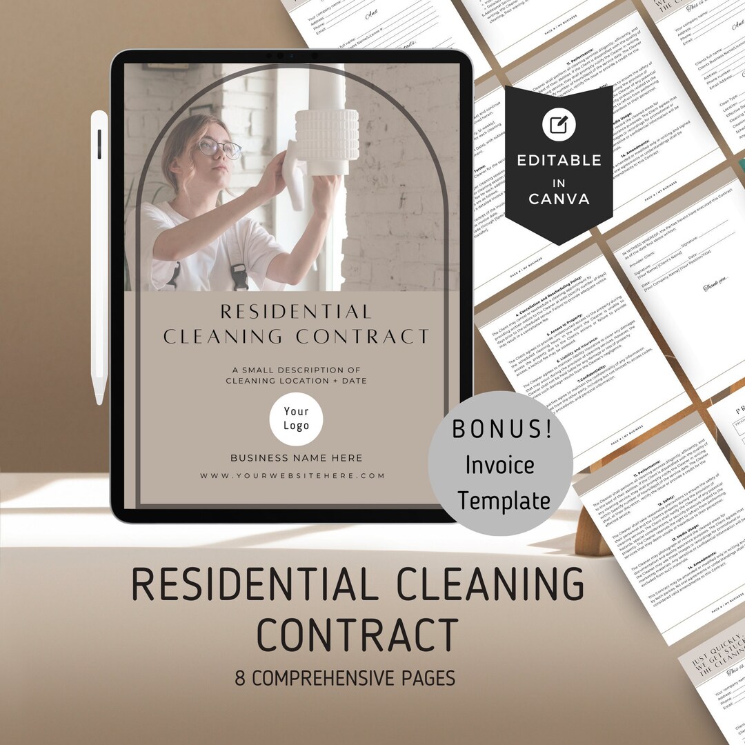 Residential Cleaning Contract, INSTANT DOWNLOAD, Janitor Printable ...