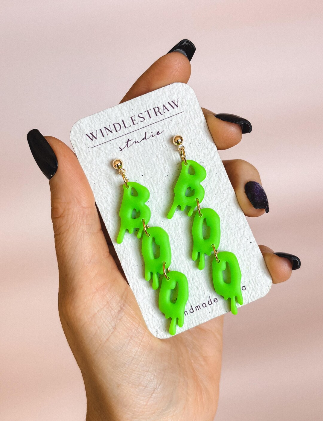 Neon Green Slime Drip Boo Dangle | Lightweight Polymer Clay Earrings ...