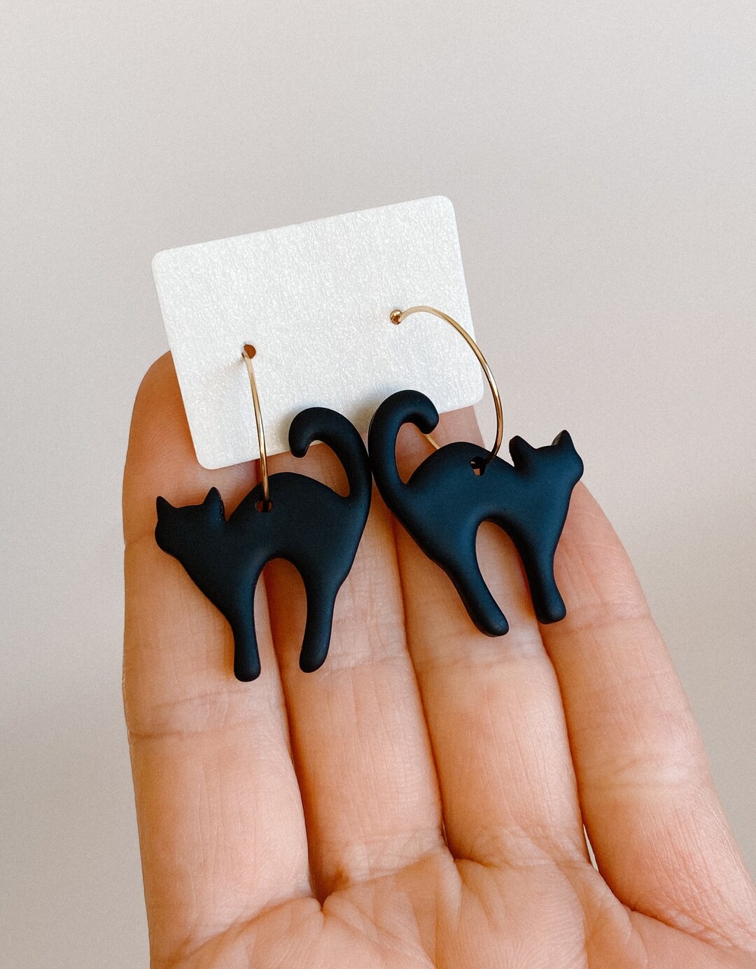 Cute Black Cat Hoop Drop | Made to Order | Polymer Clay Earrings ...