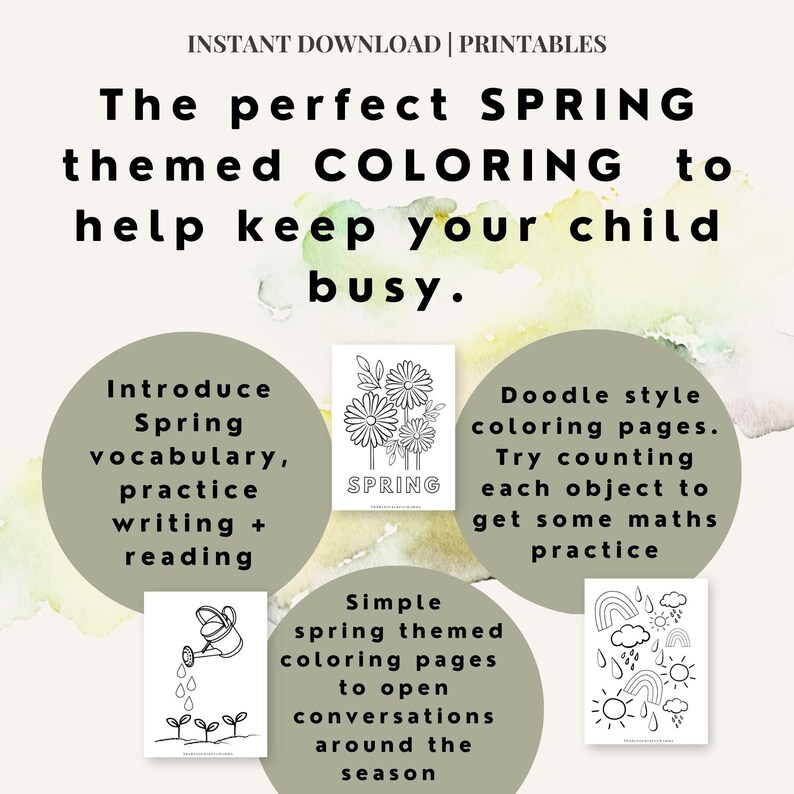 SPRING COLORING Pages, Instant Download, Spring Kids Activities, Home ...