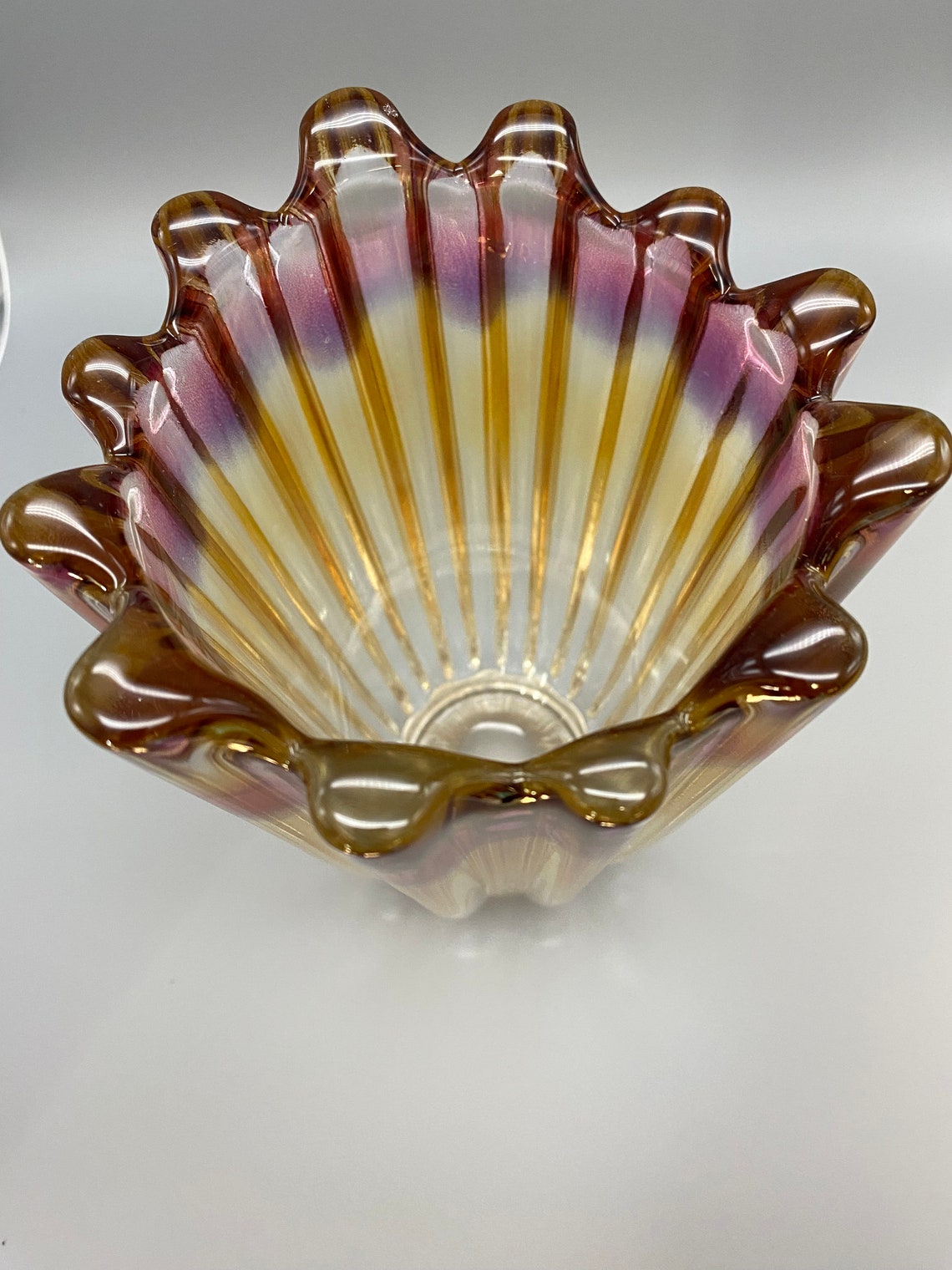 Vintage Federal Glass Co. Iridescent, Fluted Vase - Etsy