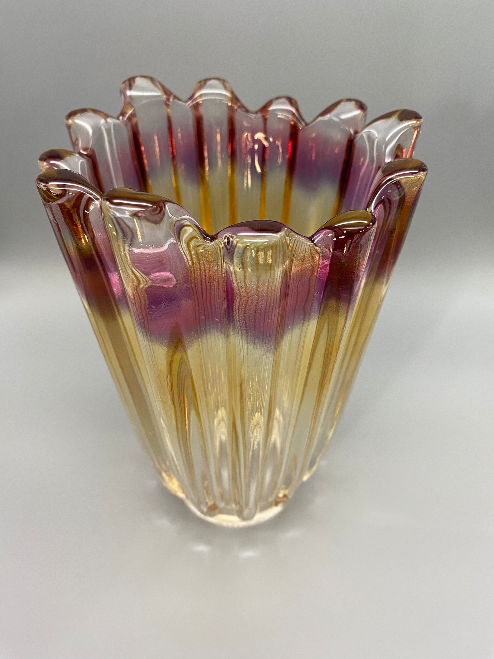Vintage Federal Glass Co. Iridescent, Fluted Vase - Etsy
