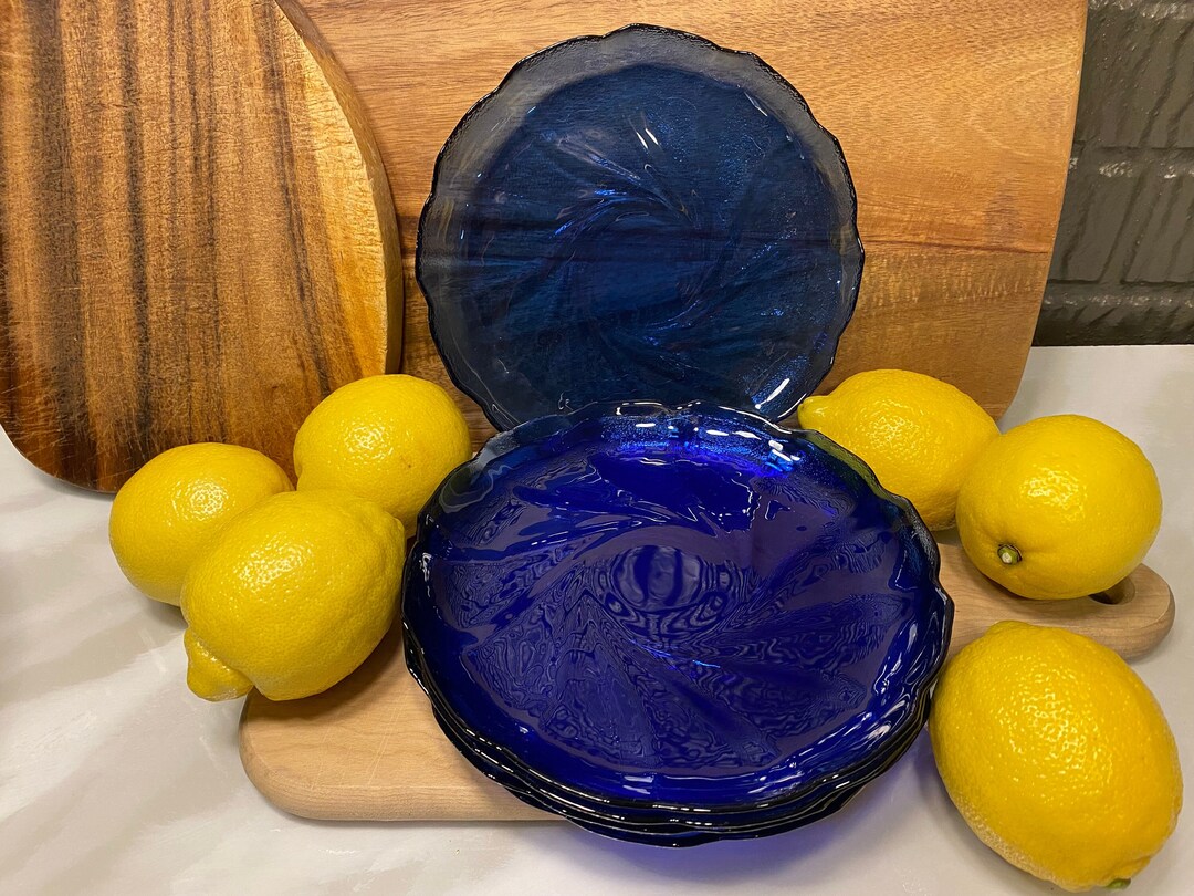 Vintage Arcopal Arcoroc France Cobalt Blue Plates - Etsy