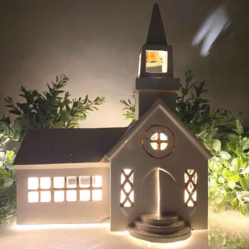 Lighted Ceramic Church - Etsy