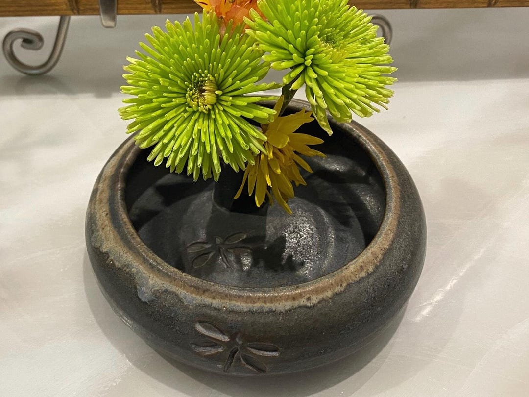 Vintage Handmade Japanese Ikebana Flower Bowl With Dragonflies - Etsy