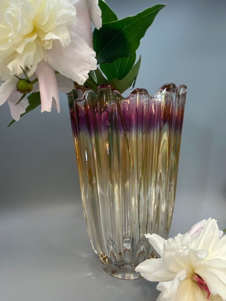 Vintage Federal Glass Co. Iridescent, Fluted Vase - Etsy