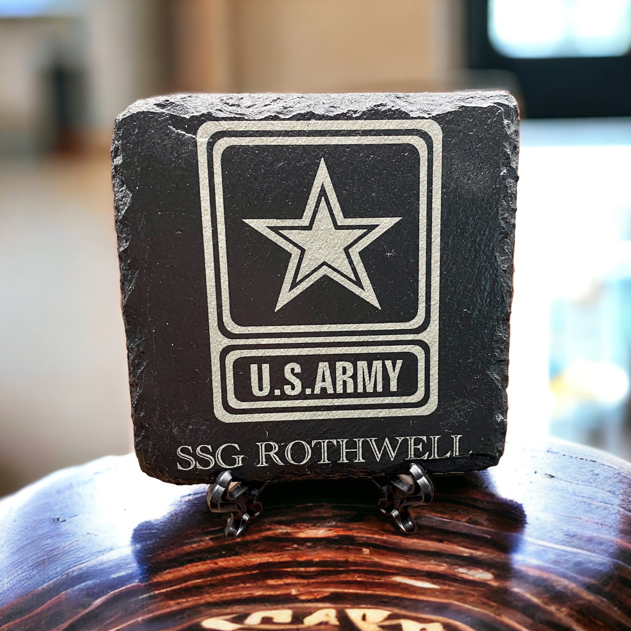Personalized Engraved 4" Military Slate Rock Coaster - Etsy