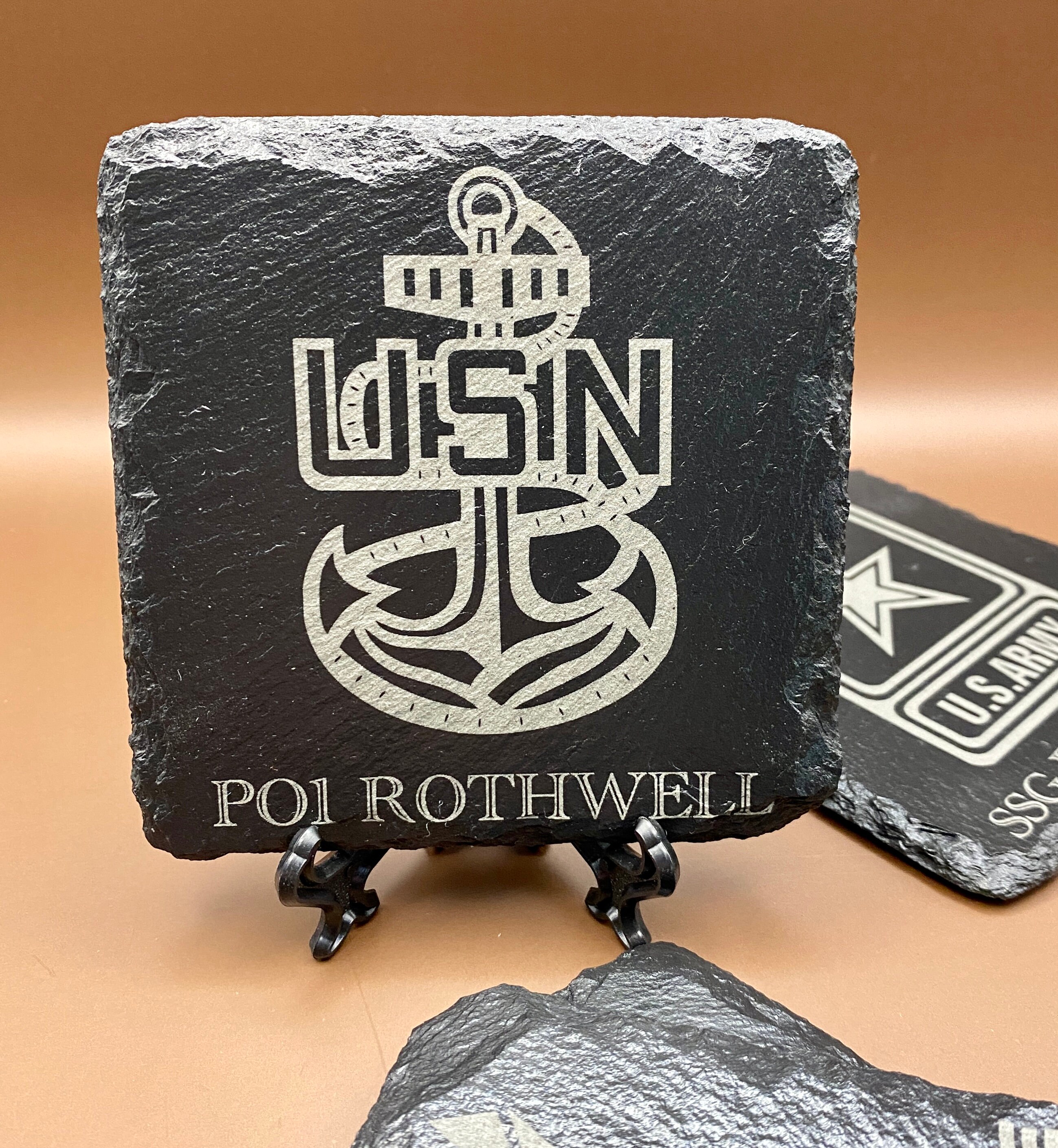 Personalized Engraved 4" Military Slate Rock Coaster - Etsy