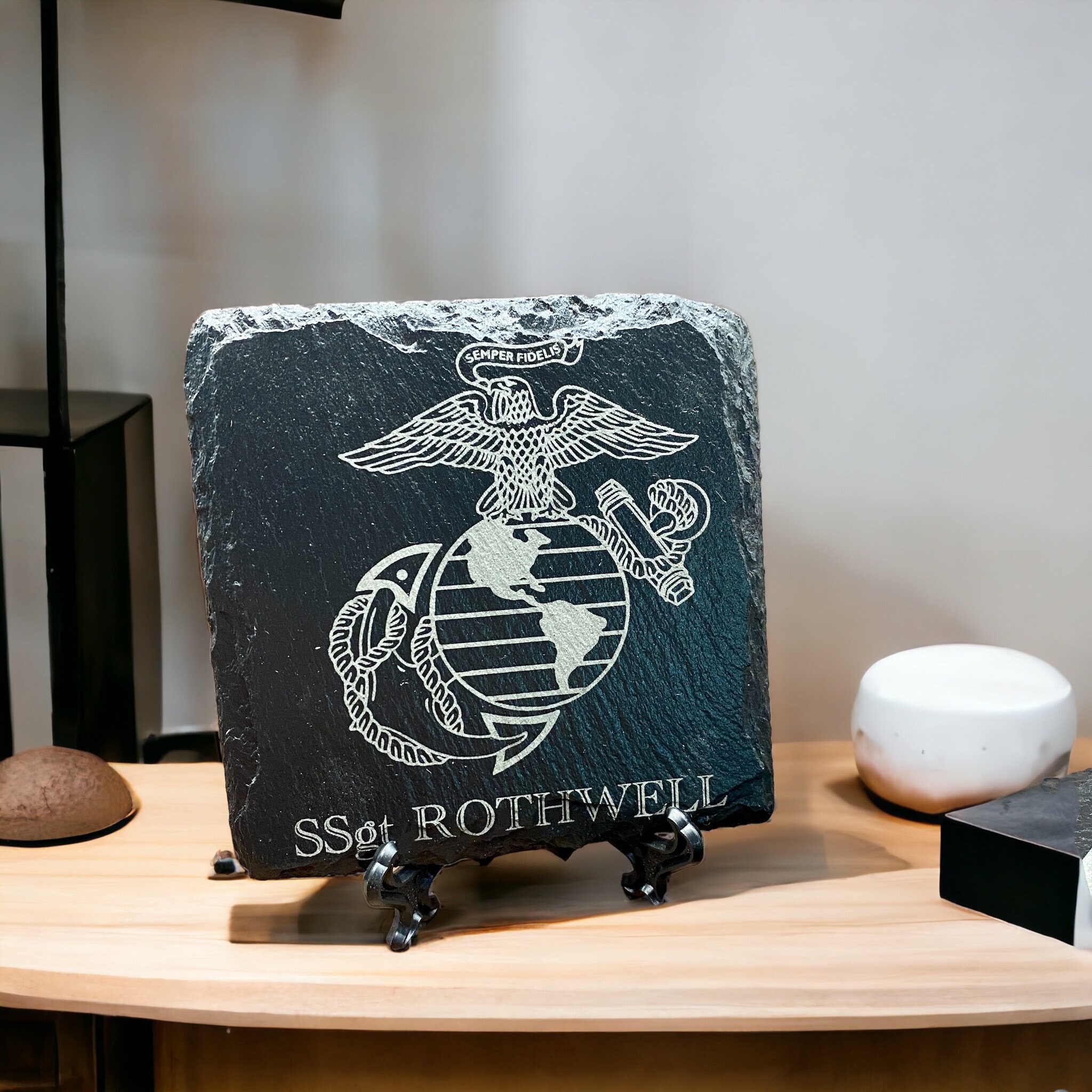 Personalized Engraved 4" Military Slate Rock Coaster - Etsy
