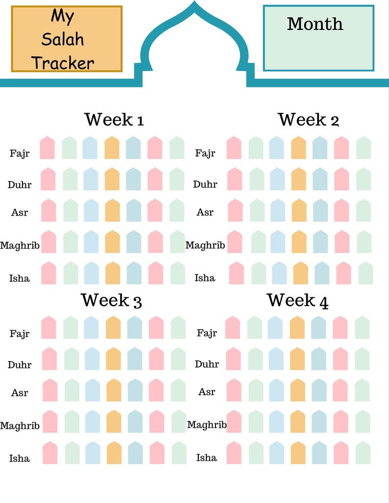 Kids Salah Tracker, Prayer Printable (digital Download) - Etsy