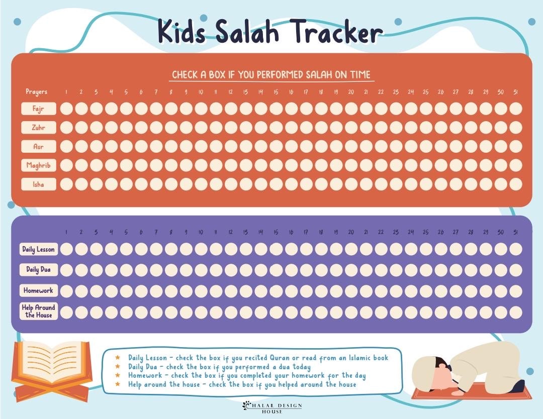 Kids Salah Tracker. Muslim Kids Daily Salah and Dua Checklist - Etsy