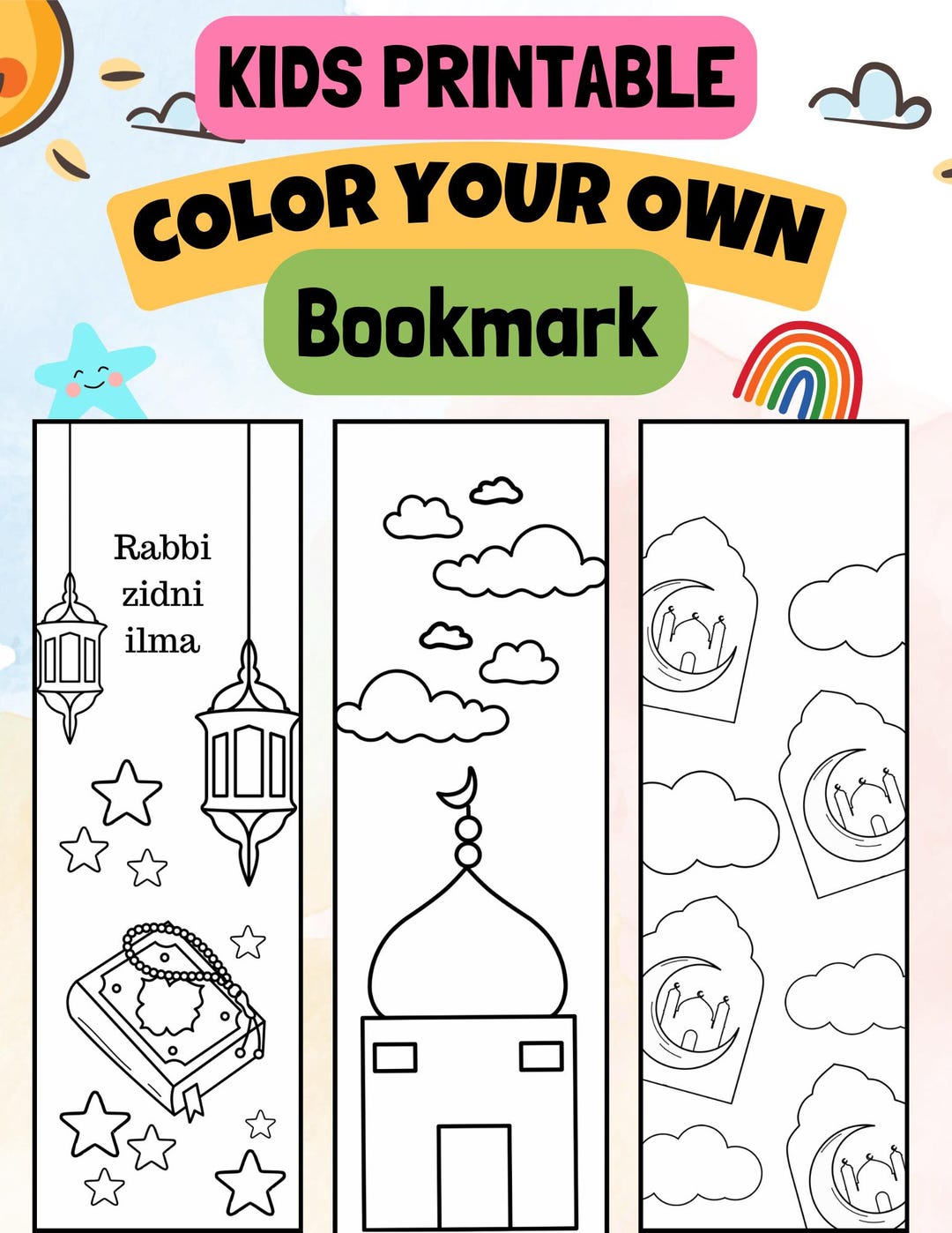 Color Your Own Bookmarks for Muslim Kids, Ramadan Activity (digital ...