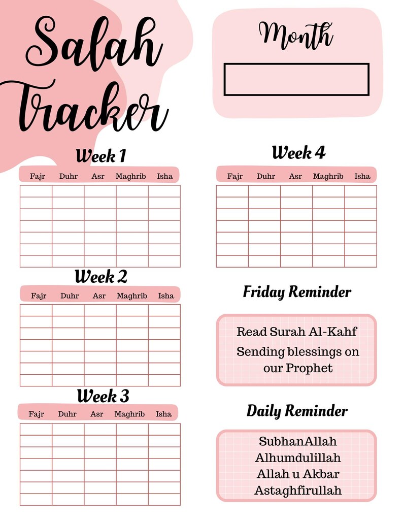 Prayer/ Salah Tracker for Muslims, Young Muslims, Kids - Etsy