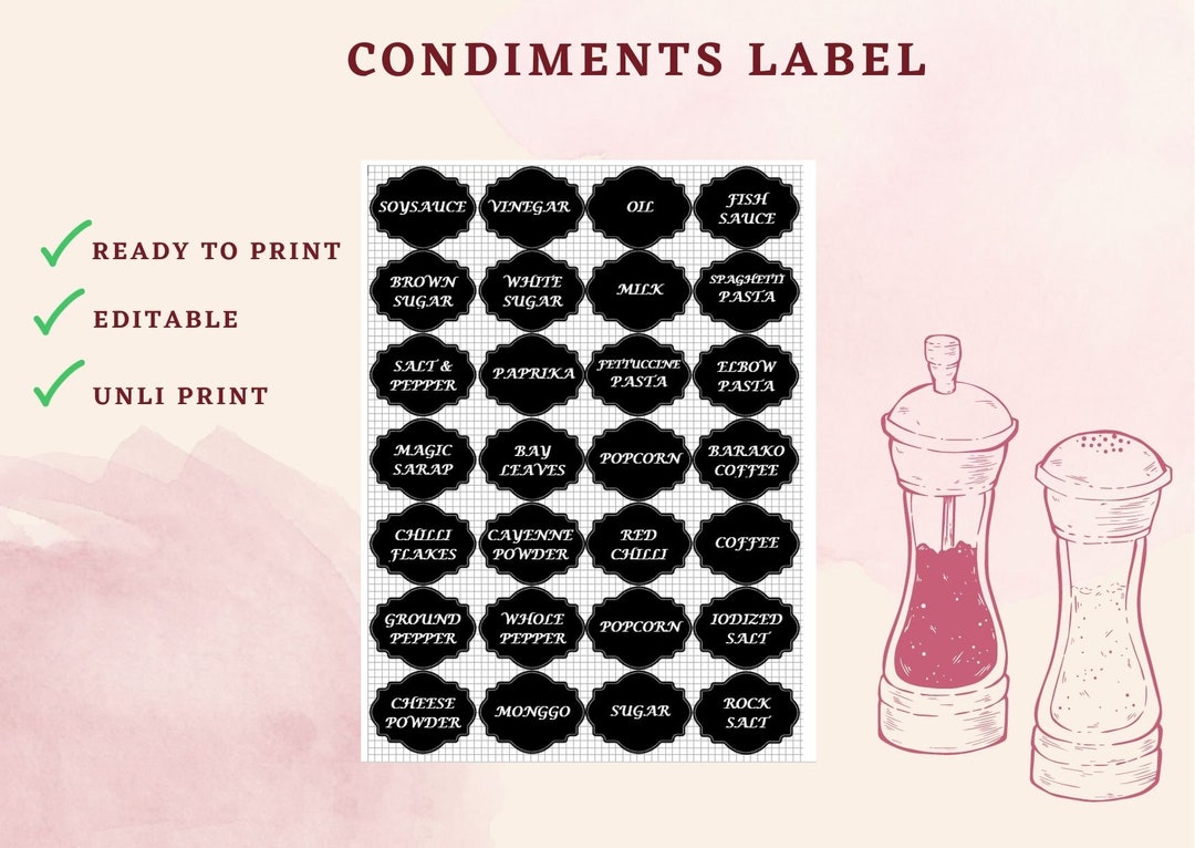 Condiments Label template - Etsy