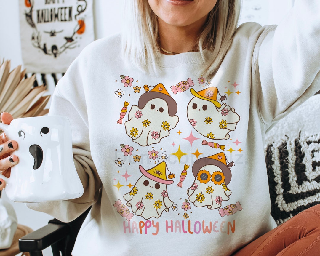 Boho Retro Hippie Ghosts Cute Fall PNG Pumpkin Png Sublimation Design ...
