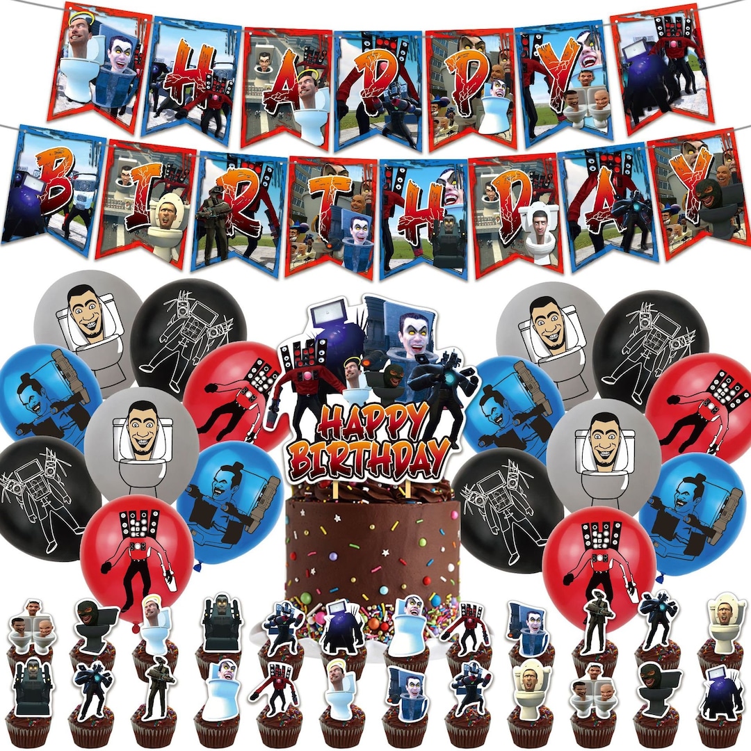 Skibidi Toilet Theme Party Set Party Supplies Banner Toppers Balloons ...