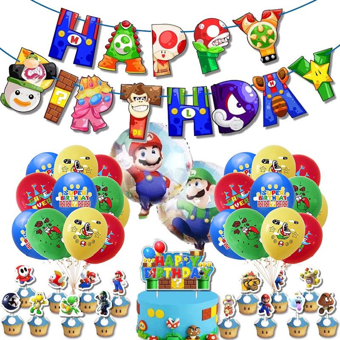 Super Mario Party Set Party Supplies Banner Balloons Toppers Kids ...