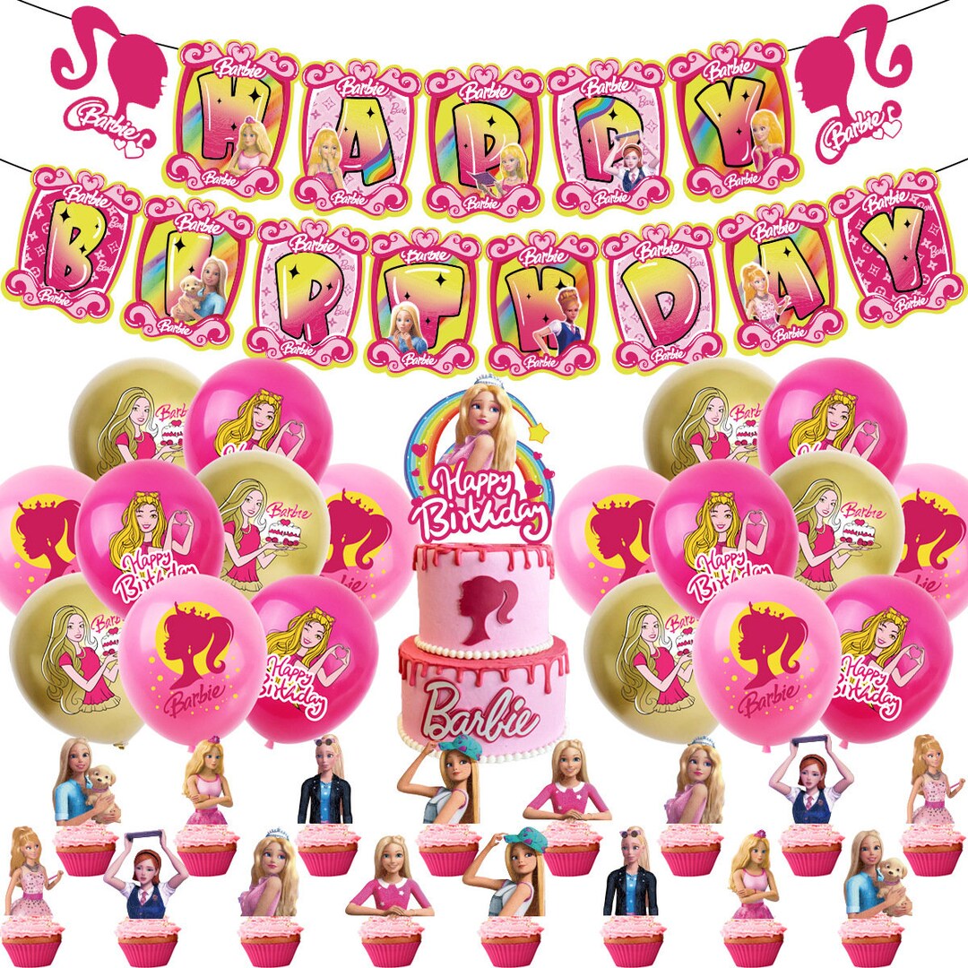 Barbie Theme Party Set Party Supplies Banner Balloons Toppers Kids ...