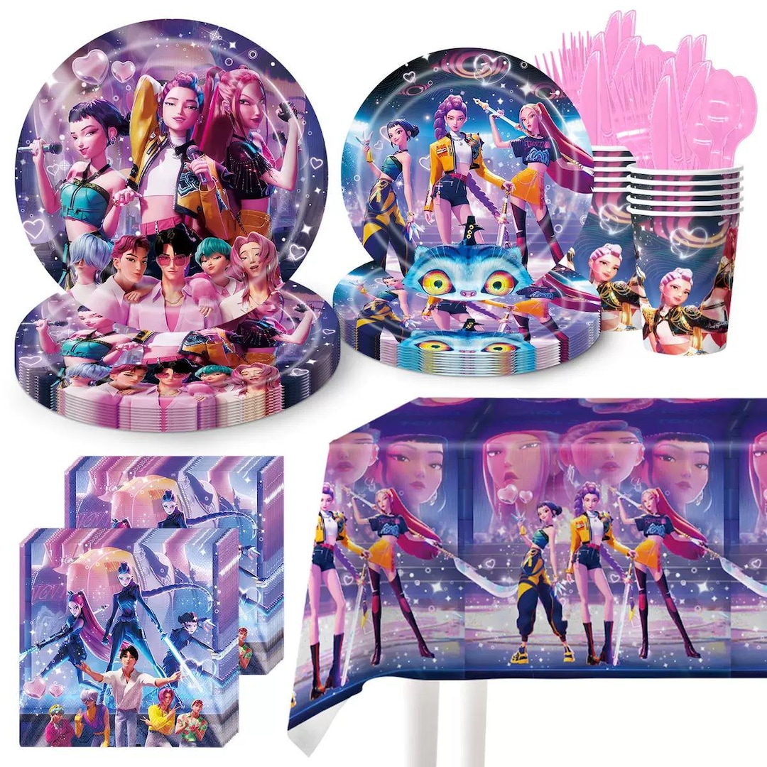 Kpop Hunters Tableware Party Supplies Plates Cups Napkins Tablecloth ...