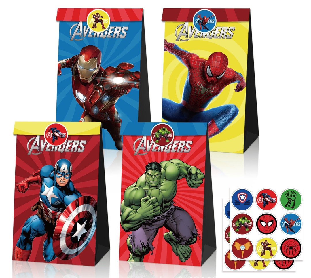 12PCS Avengers Superhero Paper Loot Lolly Bag Stickers Party Birthday ...