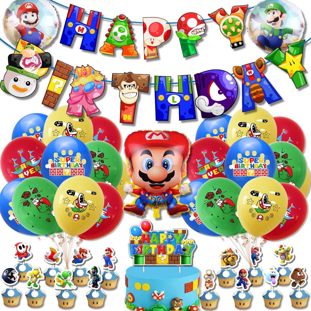 Super Mario Party Set Party Supplies Banner Balloons Toppers Kids ...