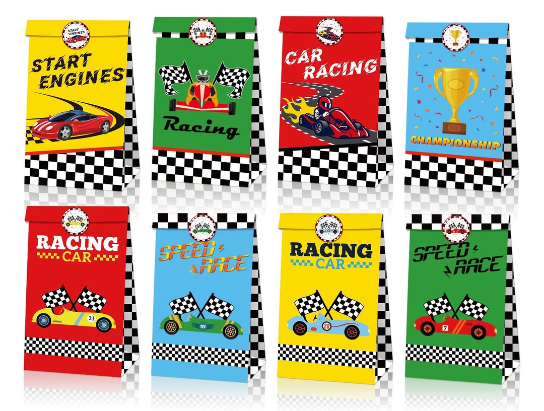 12PCS Racing Car Paper Lolly Loot Gift Bags Stickers Kids Birthday ...