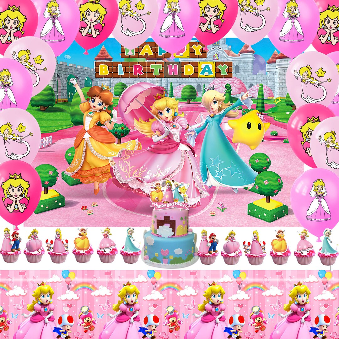 Princess Peach Theme Party Set Party Supplies Banner Toppers Balloons ...