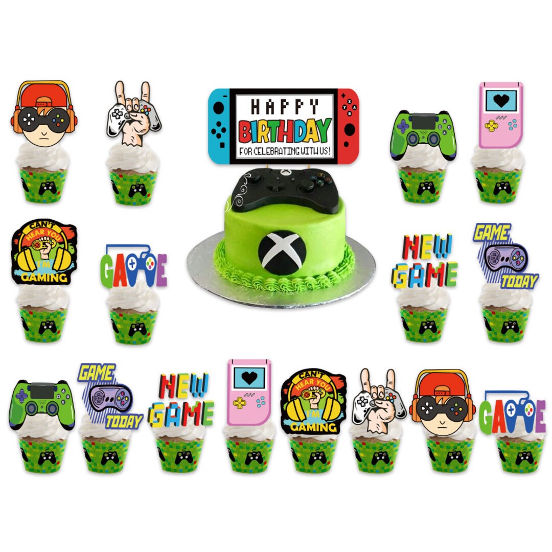 17PCS Game on Cake & Cupcake Toppers Party Supplies Gaming Birthday ...
