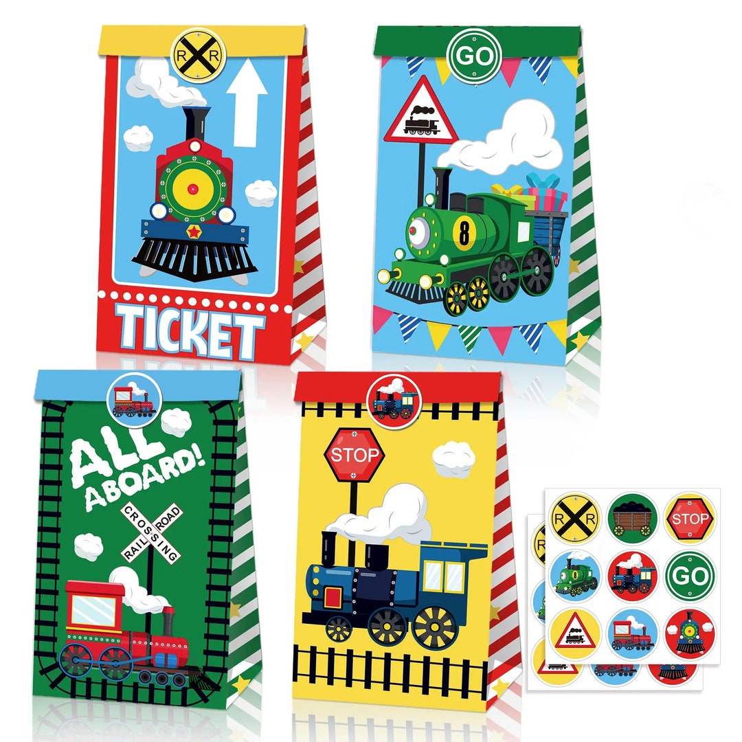 12PCS Train Paper Lolly Loot Bag With Stickers Party Supplies Kids ...