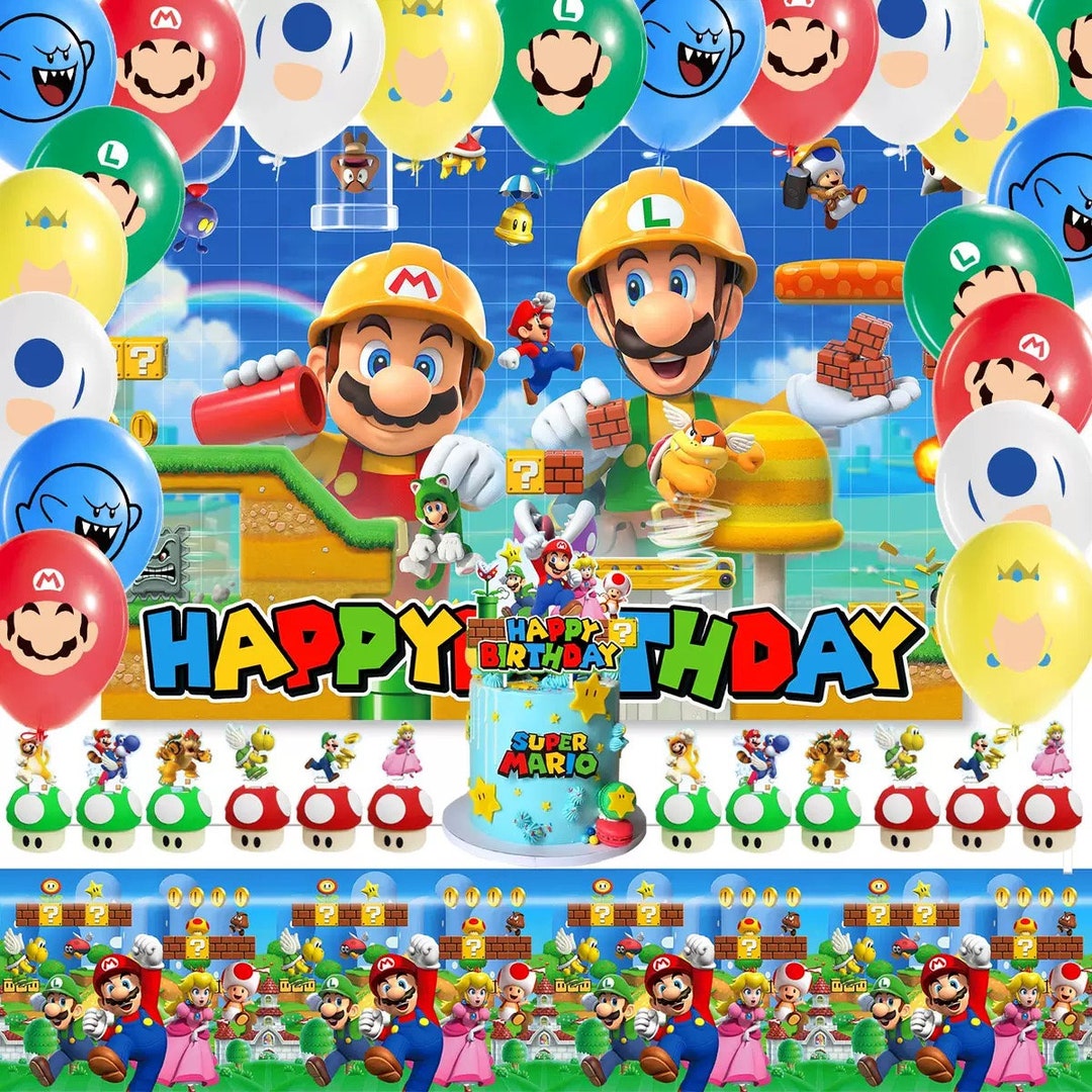 Super Mario Party Set Party Supplies Backdrop Tablecloth Toppers ...