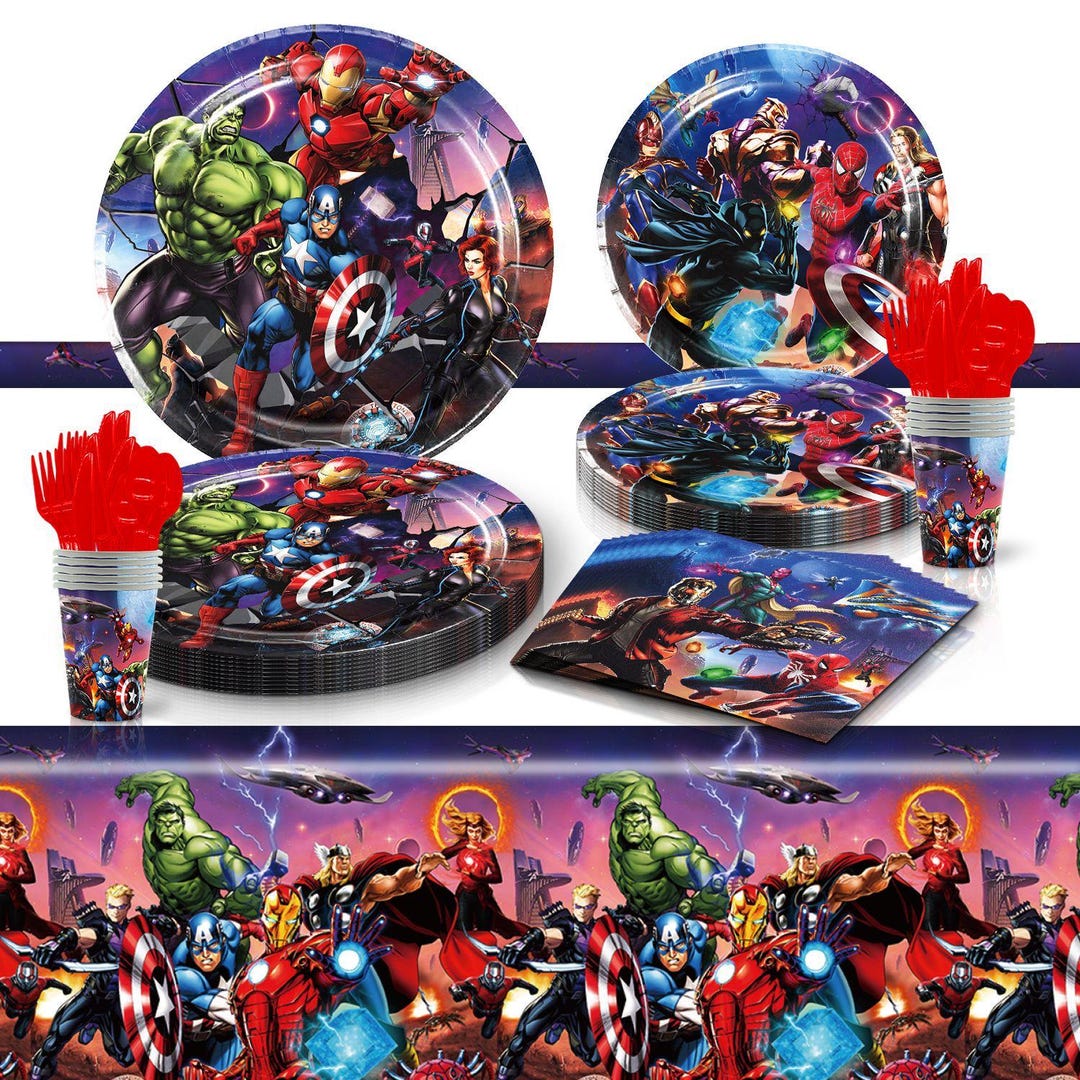New Avengers Tableware Party Supplies Superhero Banner Plates Napkins ...