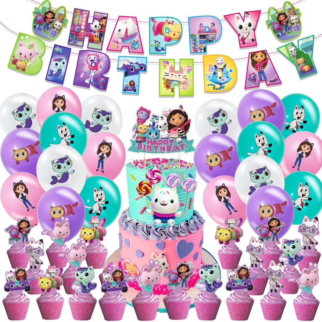 Gabby's Dollhouse Party Set Party Supplies Banner Toppers Balloons Kids ...