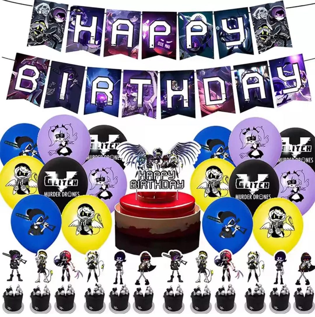 Murder Drones Party Set Party Supplies Banner Balloon Topper Party ...