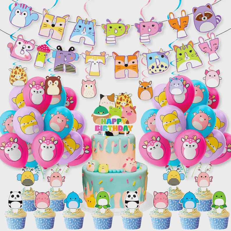 Squishmallows Tableware Party Supplies Plates Balloons Kids Birthday ...