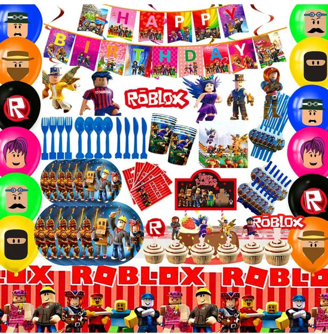 Roblox Tableware Party Supplies Banner Plates Balloons Loot Bags Gaming ...
