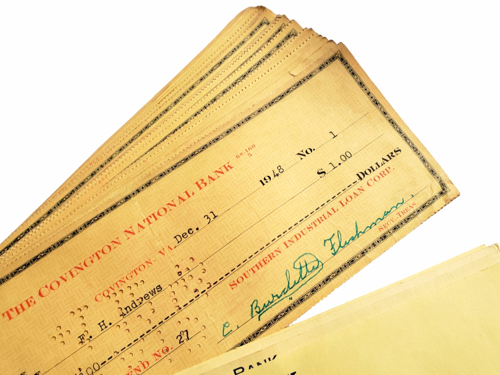 Vintage 1940s the Covington National Bank Cashed Checks Lot From ...