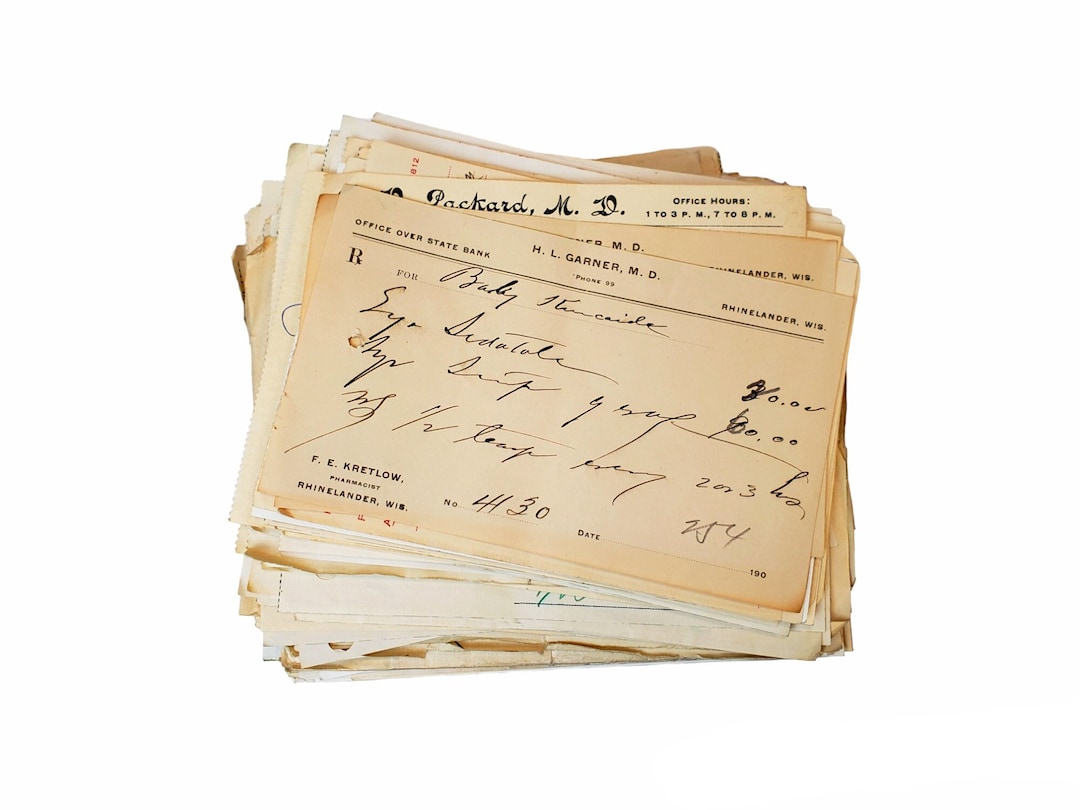 Vintage Pharmacy Rx Prescriptions Handwritten and Typewritten Sheets ...