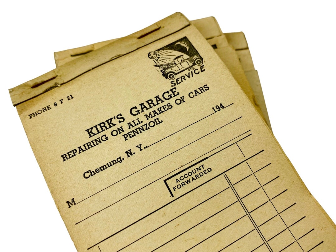 Vintage 1940s Advertising Kirks Garage Full Receipt Book (100 Sheets ...