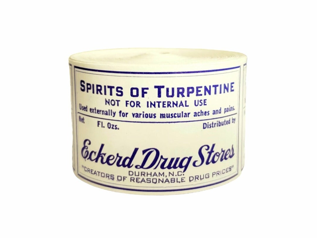 1960s Pharmacy Label Roll spirits of Turpentine - Etsy