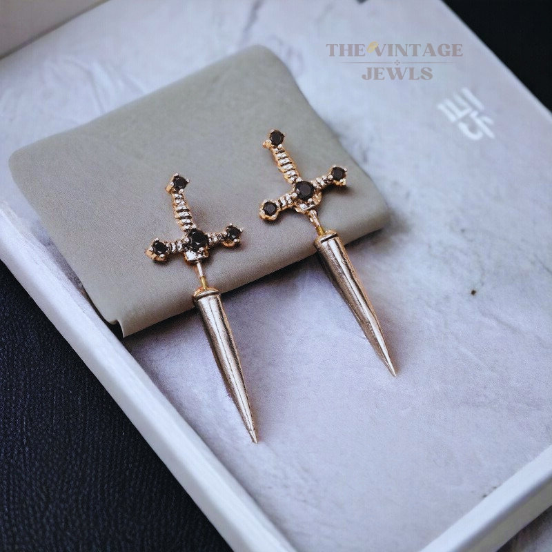 Cross Sword Earrings, Gothic Sword Earrings, Dagger Earrings, Women's Earrings, Two Piece Set ...