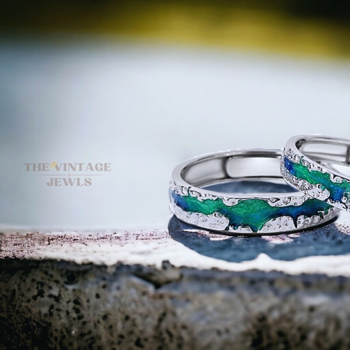 Couple Aurora Rings Set, S925 Sterling Silver Rings, Couple Rings, Wedding Rings, Promise Ring ...