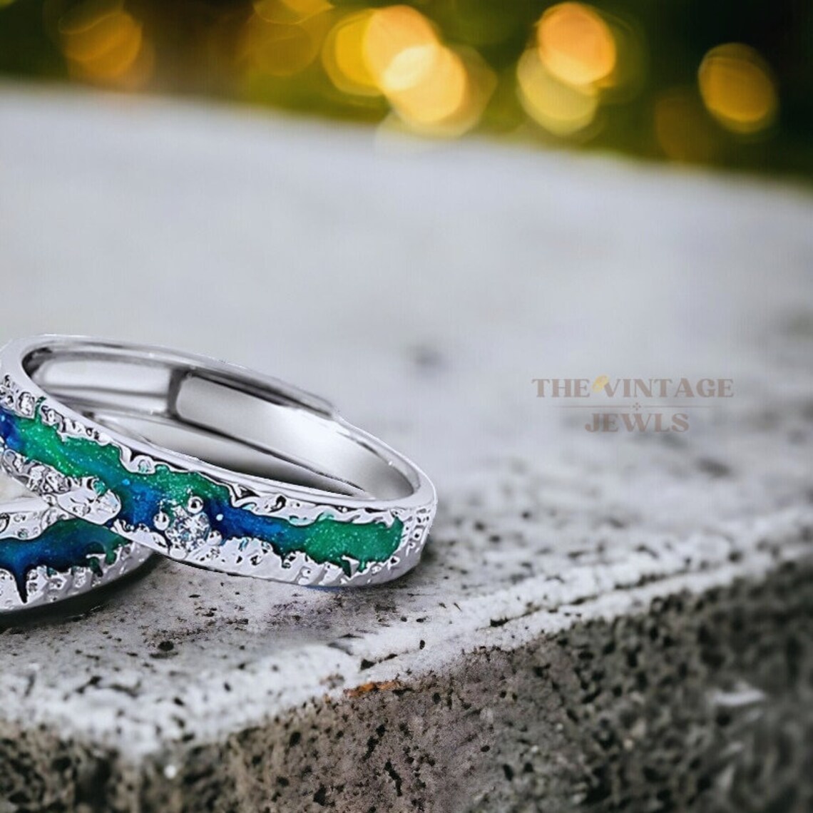 Couple Aurora Rings Set, S925 Sterling Silver Rings, Couple Rings, Wedding Rings, Promise Ring ...
