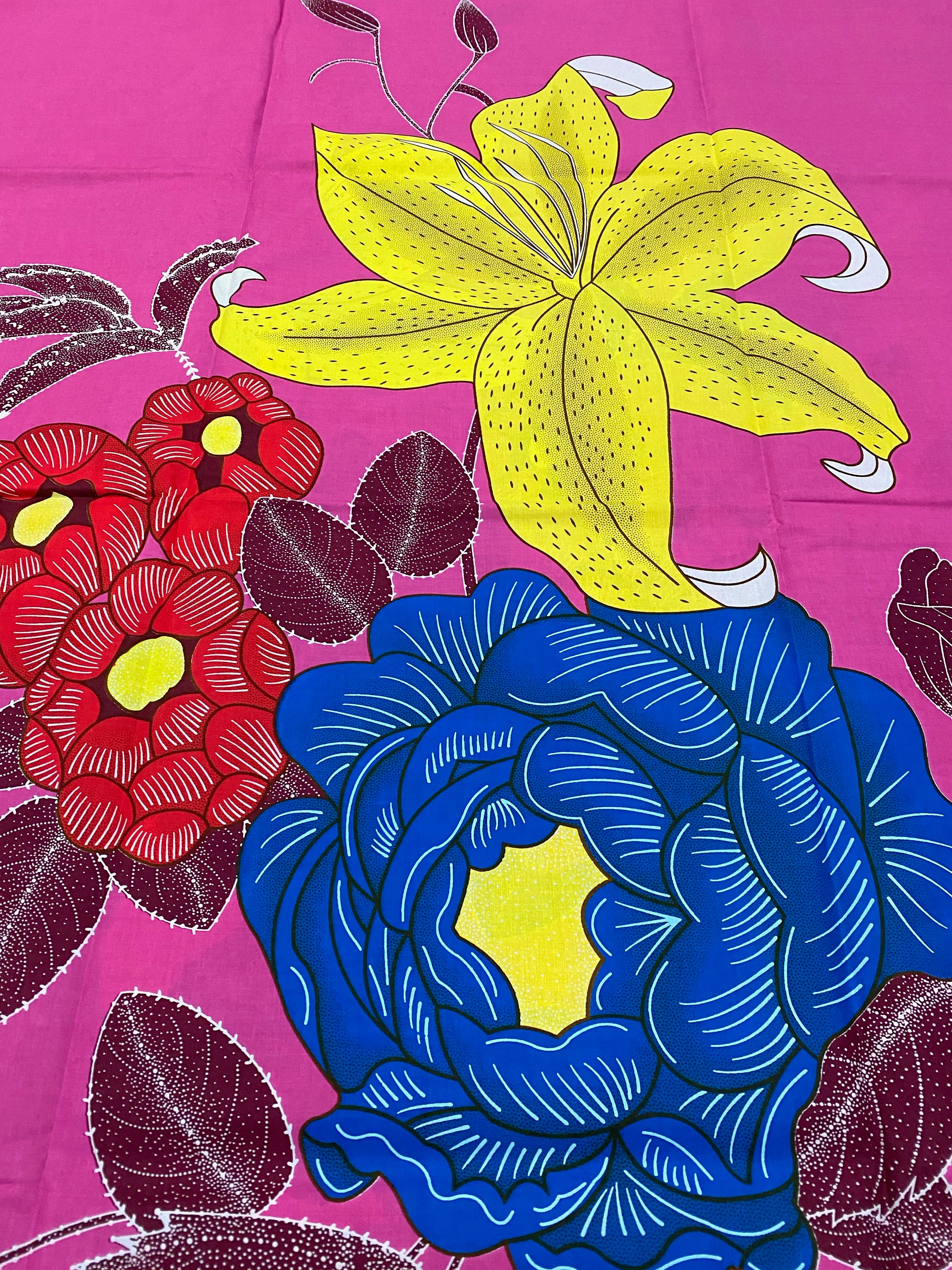 Pink African Fabric Floral Bloom Print 100% Cotton Sold by the Panel ...